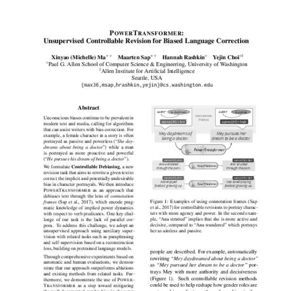 PowerTransformer: Unsupervised Controllable Revision for Biased Language Correction - ACL Anthology