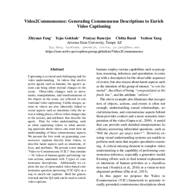 Video2Commonsense: Generating Commonsense Descriptions to Enrich Video ...