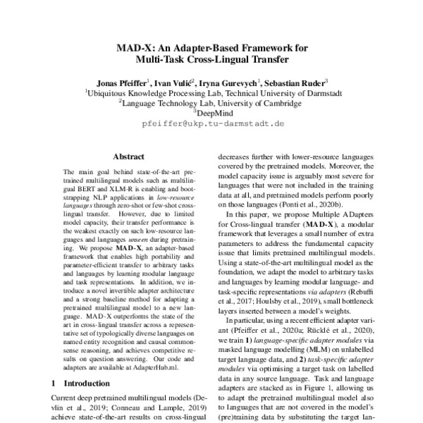 MAD-X: An Adapter-Based Framework for Multi-Task Cross-Lingual Transfer - ACL Anthology