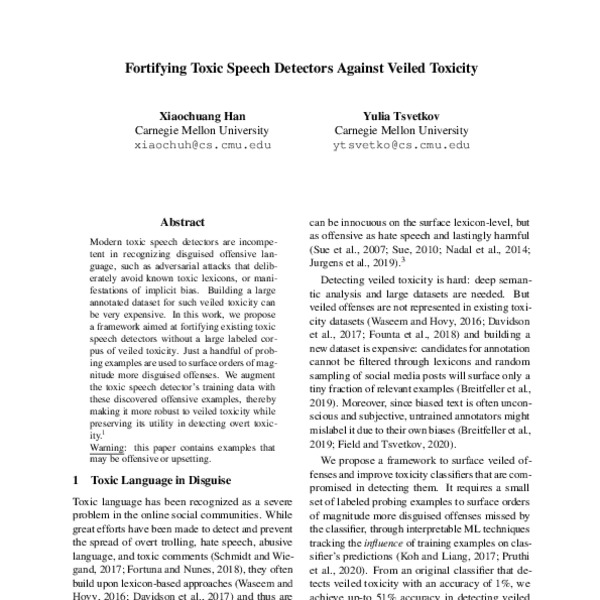 Fortifying Toxic Speech Detectors Against Veiled Toxicity - ACL Anthology