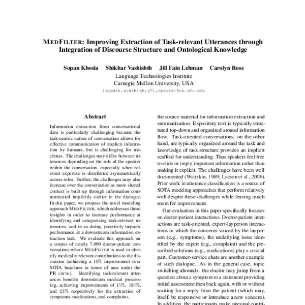 MedFilter: Improving Extraction of Task-relevant Utterances through Integration of Discourse ...