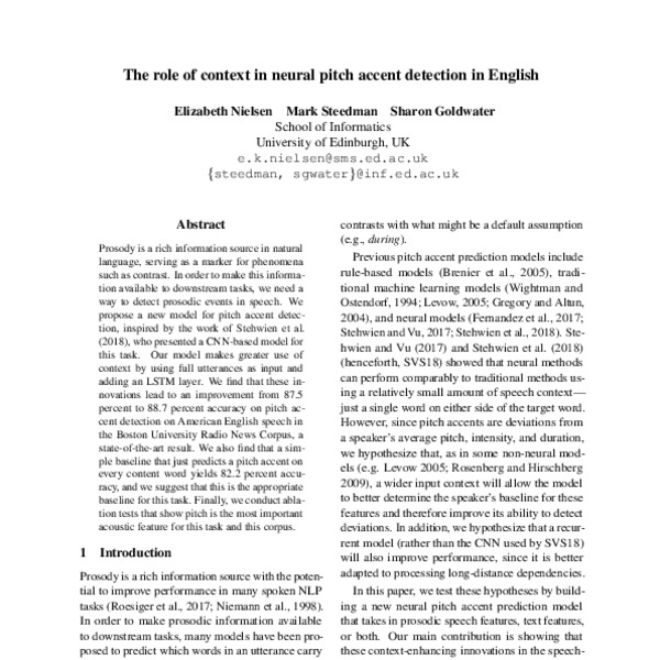 The role of context in neural pitch accent detection in English - ACL Anthology