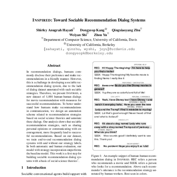 INSPIRED: Toward Sociable Recommendation Dialog Systems - ACL Anthology