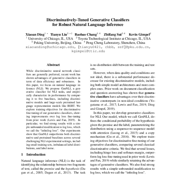 Discriminatively Tuned Generative Classifiers For Robust Natural Language Inference Acl Anthology