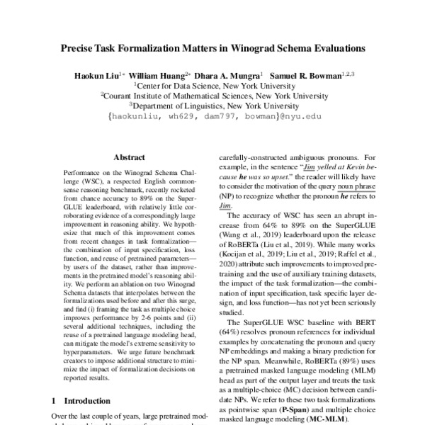 Precise Task Formalization Matters in Winograd Schema Evaluations - ACL ...