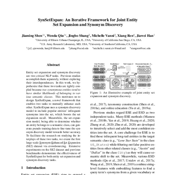 SynSetExpan: An Iterative Framework for Joint Entity Set Expansion and Synonym Discovery - ACL ...