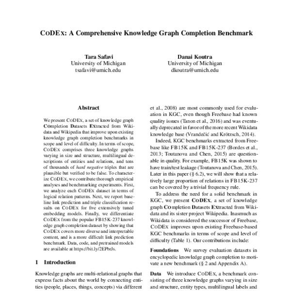 Codex A Comprehensive Knowledge Graph Completion Benchmark Acl Anthology