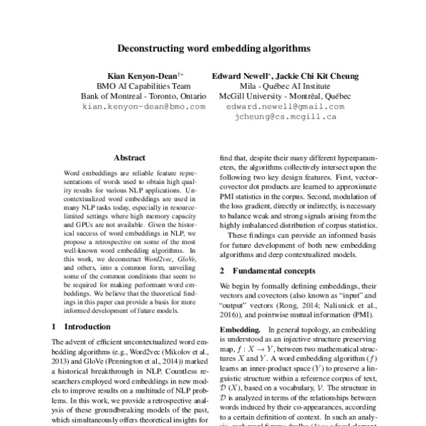 Deconstructing word embedding algorithms - ACL Anthology