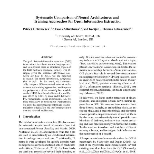 Systematic Comparison of Neural Architectures and Training Approaches for Open Information ...