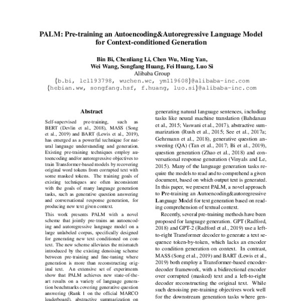 Palm Pre Training An Autoencodingandautoregressive Language Model For Context Conditioned