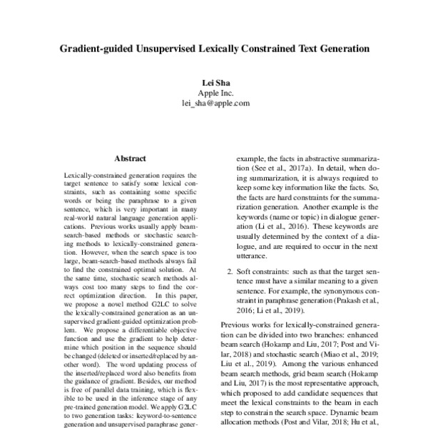Gradient-guided Unsupervised Lexically Constrained Text Generation - ACL Anthology