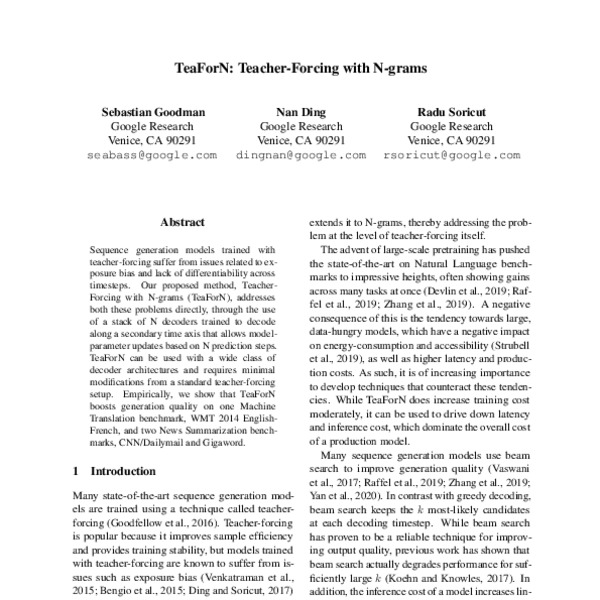 TeaForN: Teacher-Forcing with N-grams - ACL Anthology
