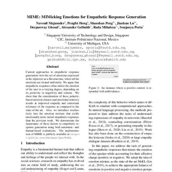 MIME: MIMicking Emotions for Empathetic Response Generation - ACL Anthology