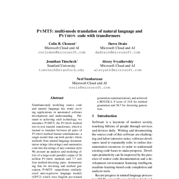 PyMT5: multi-mode translation of natural language and Python code with ...