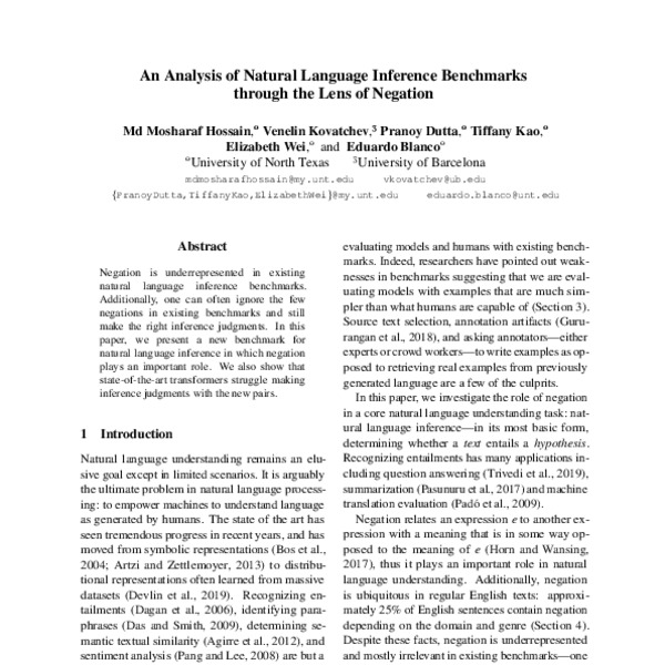 An Analysis of Natural Language Inference Benchmarks through the Lens of Negation - ACL Anthology