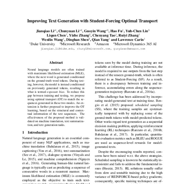 Improving Text Generation with Student-Forcing Optimal Transport - ACL Anthology