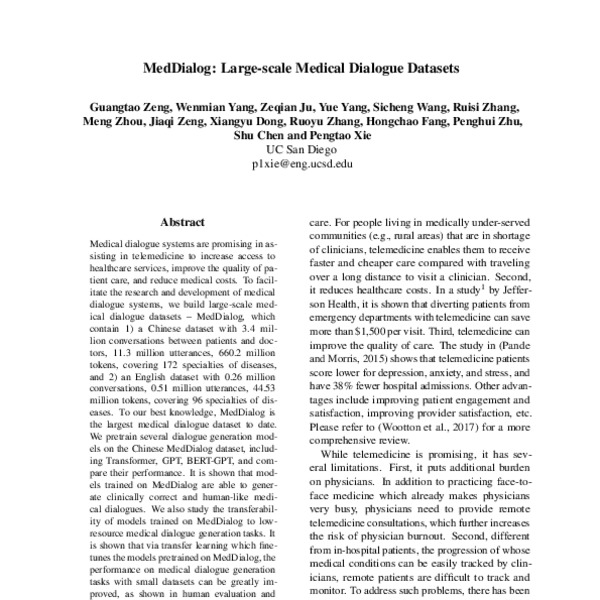 MedDialog: Large-scale Medical Dialogue Datasets - ACL Anthology
