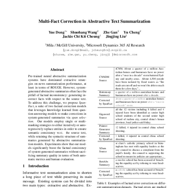 Multi-Fact Correction in Abstractive Text Summarization - ACL Anthology