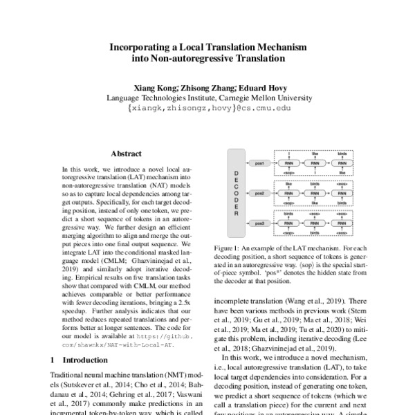 Incorporating a Local Translation Mechanism into Non-autoregressive Translation - ACL Anthology