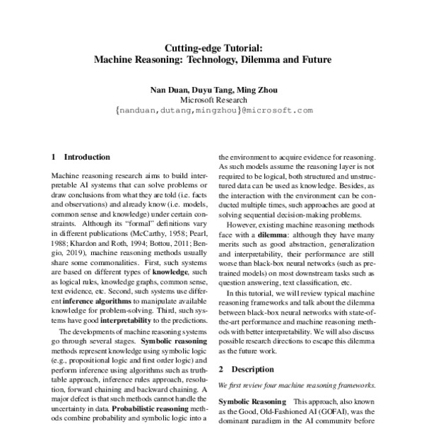 Machine Reasoning: Technology, Dilemma and Future - ACL Anthology