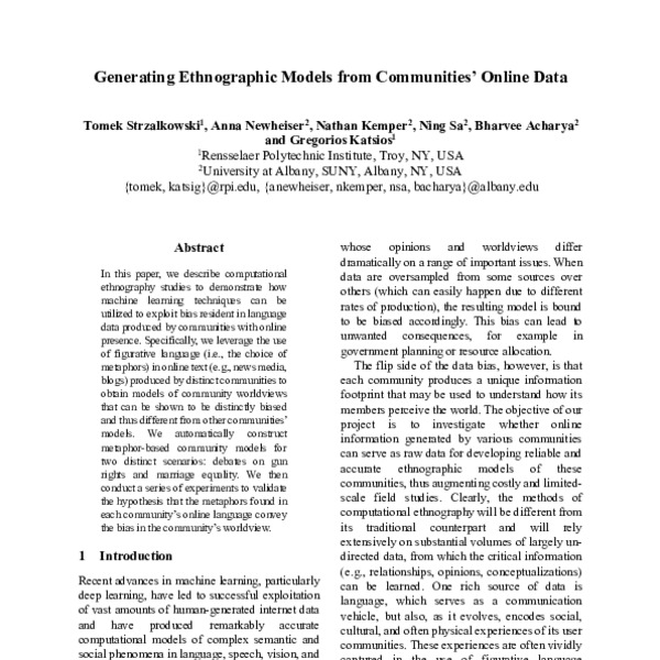 Generating Ethnographic Models from Communities’ Online Data - ACL ...