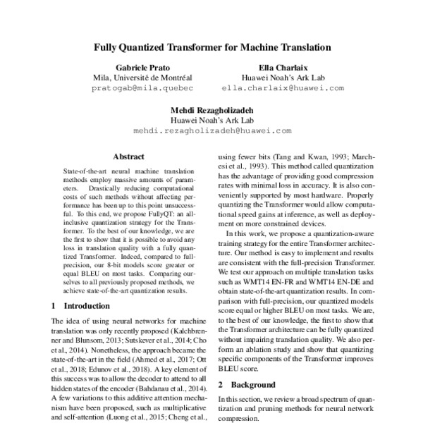 Fully Quantized Transformer for Machine Translation - ACL Anthology