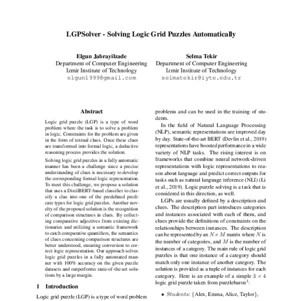 Lgpsolver Solving Logic Grid Puzzles Automatically Acl Anthology