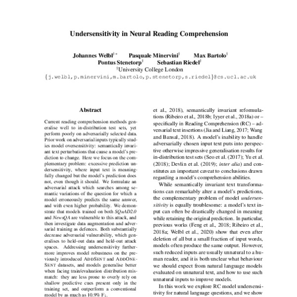 Undersensitivity in Neural Reading Comprehension - ACL Anthology