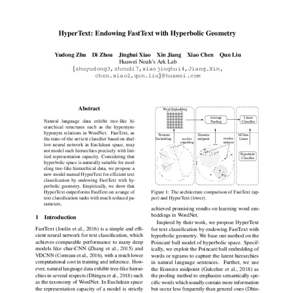 HyperText: Endowing FastText with Hyperbolic Geometry - ACL Anthology