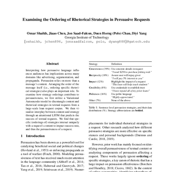 Examining the Ordering of Rhetorical Strategies in Persuasive Requests ...