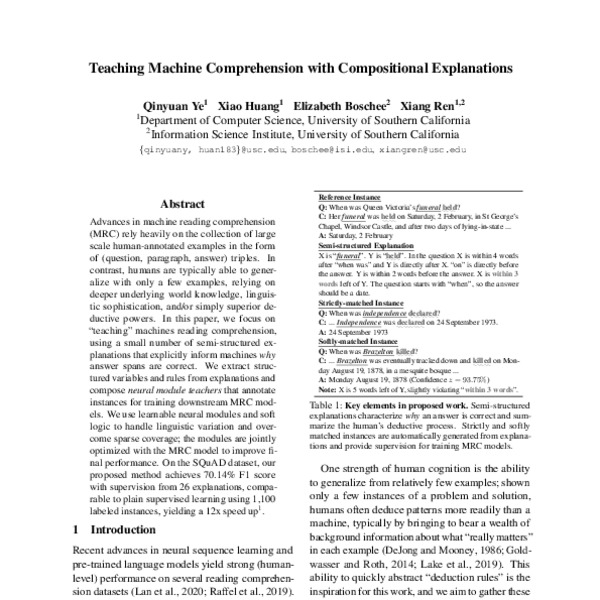 Teaching Machine Comprehension With Compositional Explanations Acl