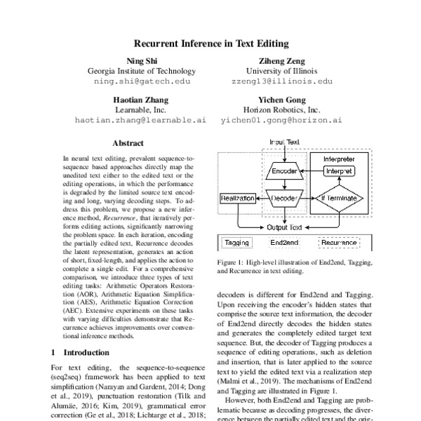 Recurrent Inference in Text Editing - ACL Anthology