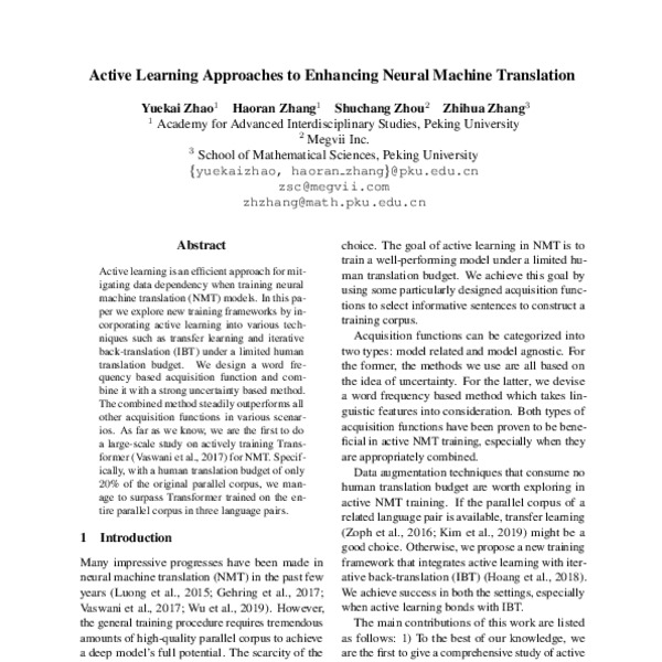 Active Learning Approaches to Enhancing Neural Machine Translation ...
