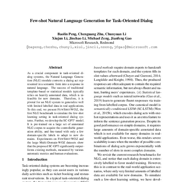 Few-shot Natural Language Generation for Task-Oriented Dialog - ACL Anthology