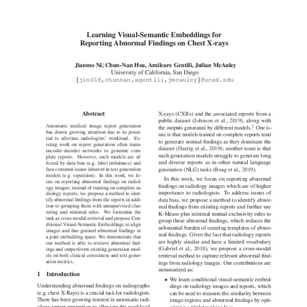 Learning Visual-Semantic Embeddings for Reporting Abnormal Findings on Chest X-rays - ACL Anthology