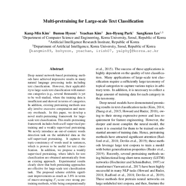 Multi Pretraining For Large Scale Text Classification Acl Anthology
