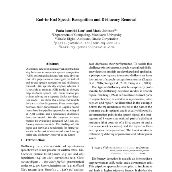 End-to-End Speech Recognition and Disfluency Removal - ACL Anthology