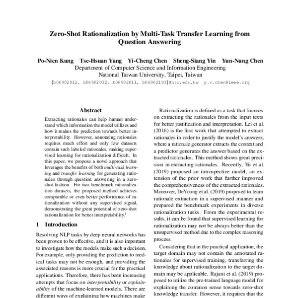 Zero Shot Rationalization By Multi Task Transfer Learning From Question Answering Acl Anthology