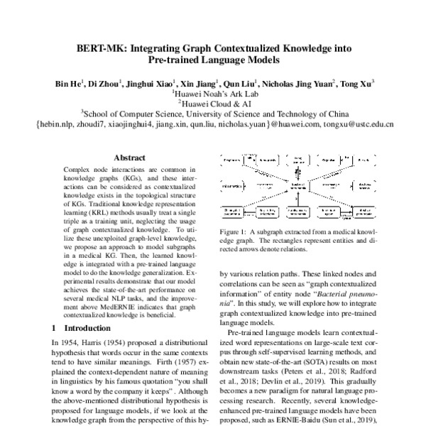 BERT-MK: Integrating Graph Contextualized Knowledge into Pre-trained Language Models - ACL Anthology