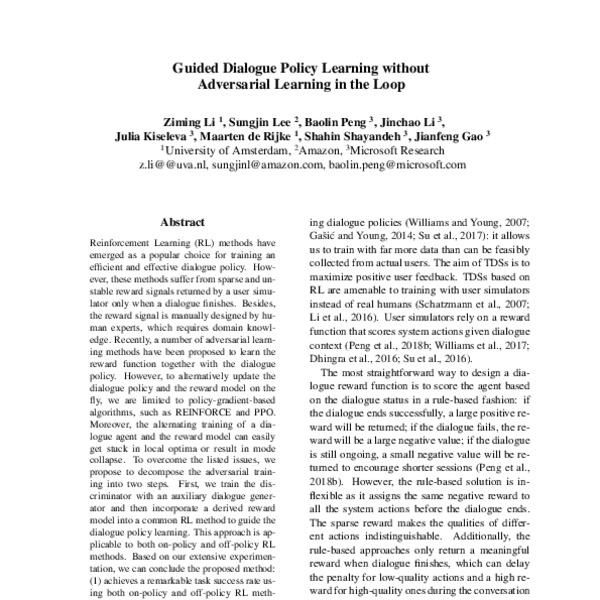 Guided Dialogue Policy Learning without Adversarial Learning in the Loop - ACL Anthology