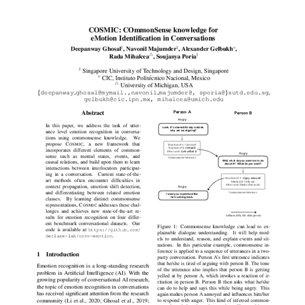 Cosmic Commonsense Knowledge For Emotion Identification In Conversations Acl Anthology