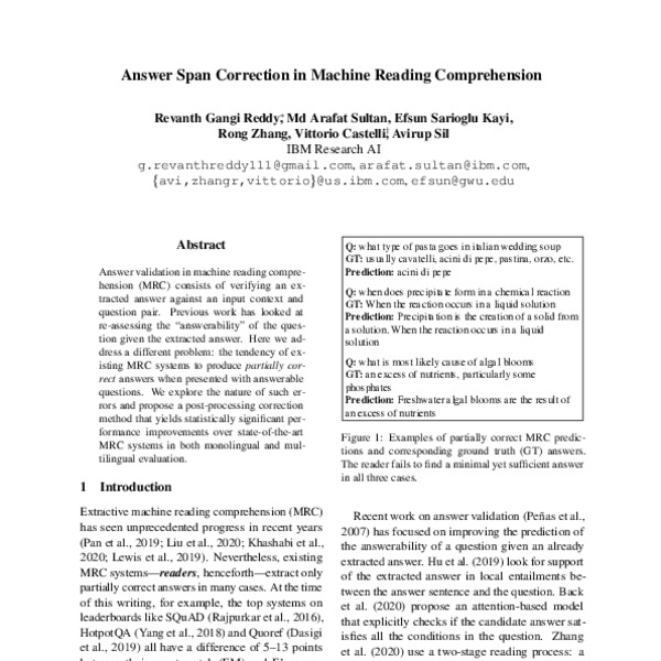 Answer Span Correction In Machine Reading Comprehension Acl Anthology