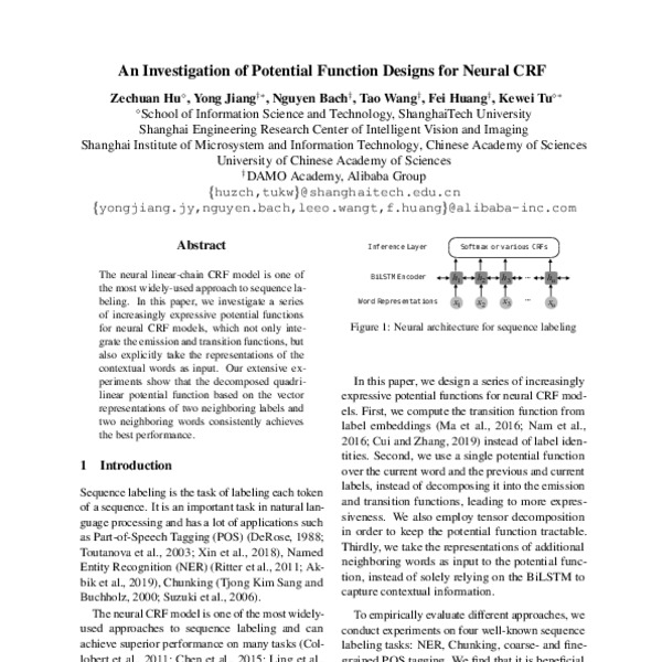 An Investigation of Potential Function Designs for Neural CRF - ACL Anthology