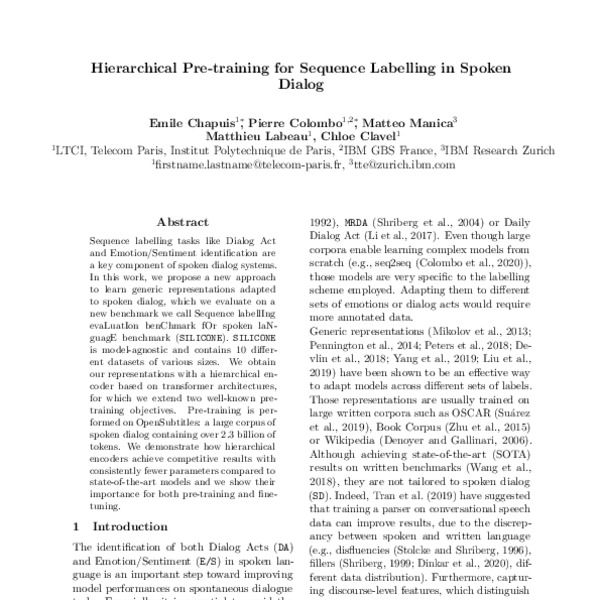 Hierarchical Pre-training for Sequence Labelling in Spoken Dialog - ACL Anthology