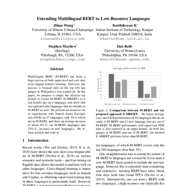 Extending Multilingual Bert To Low Resource Languages Acl Anthology
