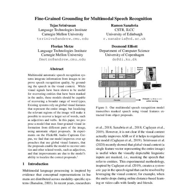 Fine-Grained Grounding for Multimodal Speech Recognition - ACL Anthology