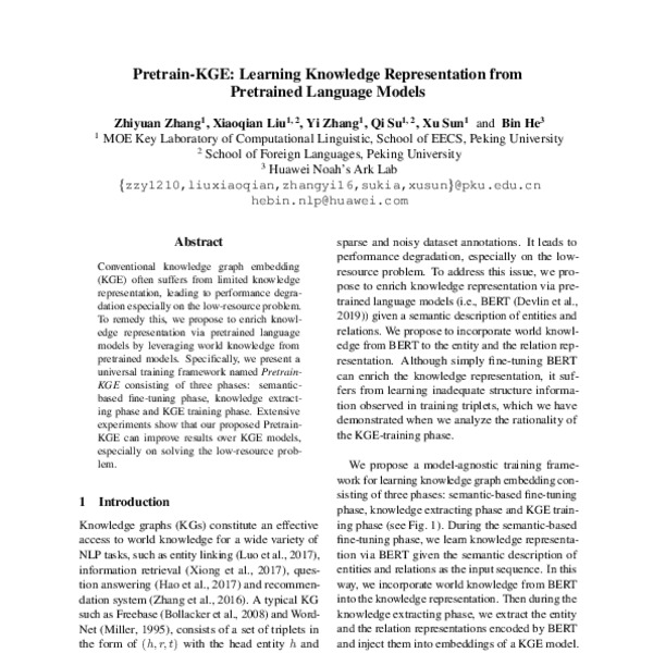 Pretrain-KGE: Learning Knowledge Representation from Pretrained Language Models - ACL Anthology