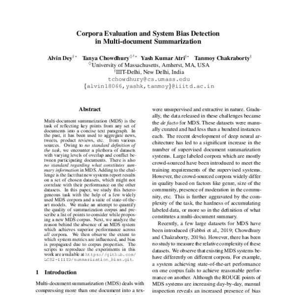Corpora Evaluation And System Bias Detection In Multi Document Summarization Acl Anthology