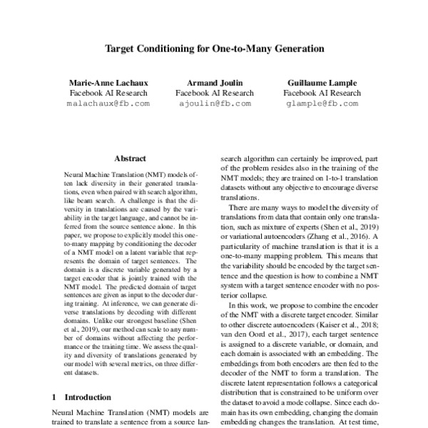 Target Conditioning for One-to-Many Generation - ACL Anthology