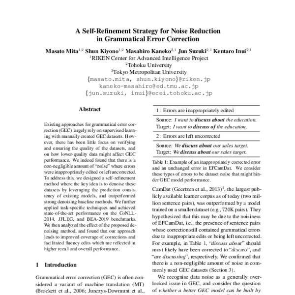 A Self-Refinement Strategy for Noise Reduction in Grammatical Error ...